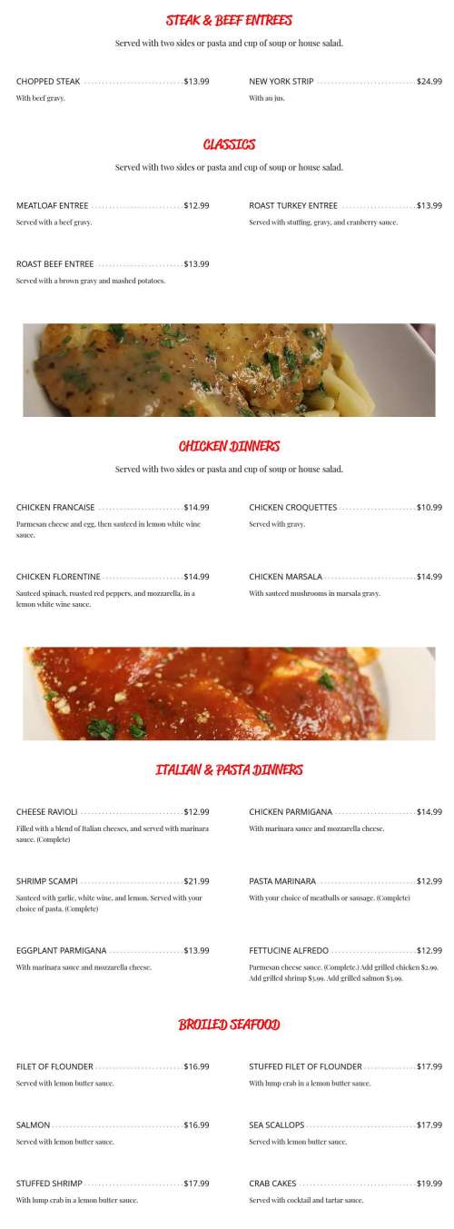 Geets Diner & Bar menu in Williamstown, New Jersey, USA