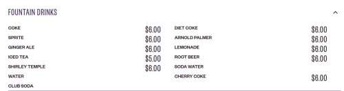 IPIC Theaters menu in Redmond, Washington, USA