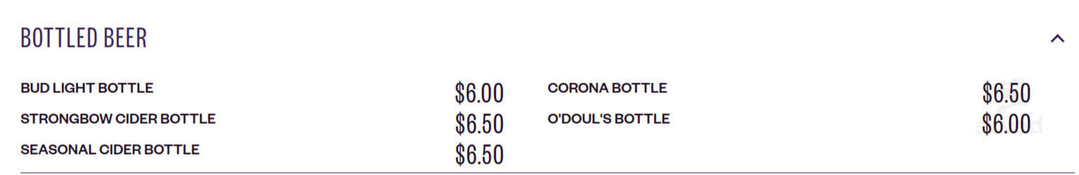 IPIC Theaters menu in Redmond, Washington, USA