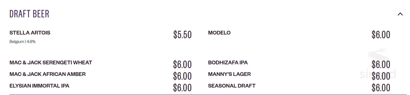 IPIC Theaters menu in Redmond, Washington, USA