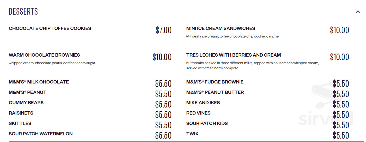 IPIC Theaters menu in Redmond, Washington, USA