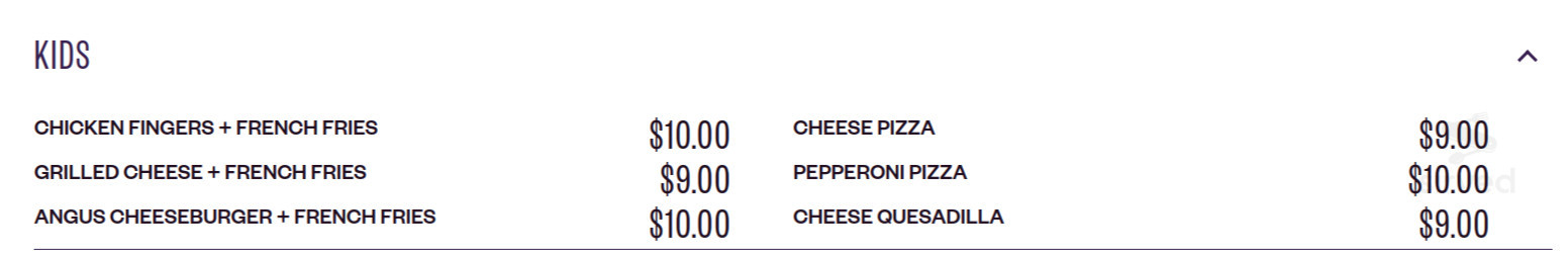 IPIC Theaters menu in Redmond, Washington, USA