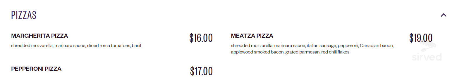 IPIC Theaters menu in Redmond, Washington, USA