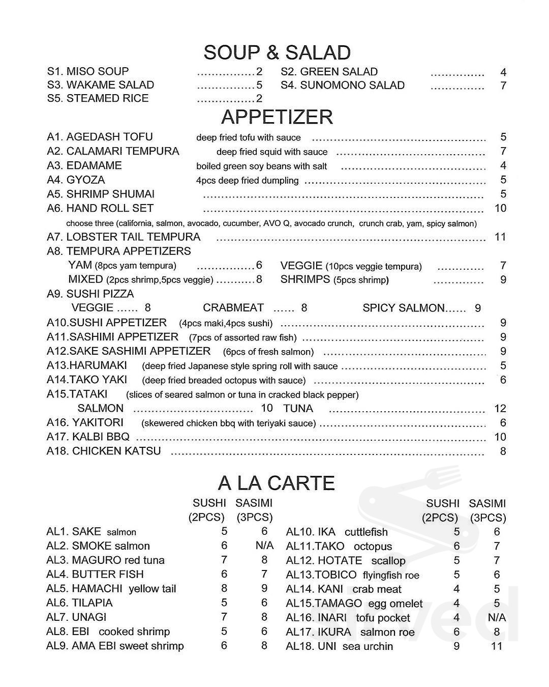 UME SUSHI menu in Bolton, Ontario, Canada