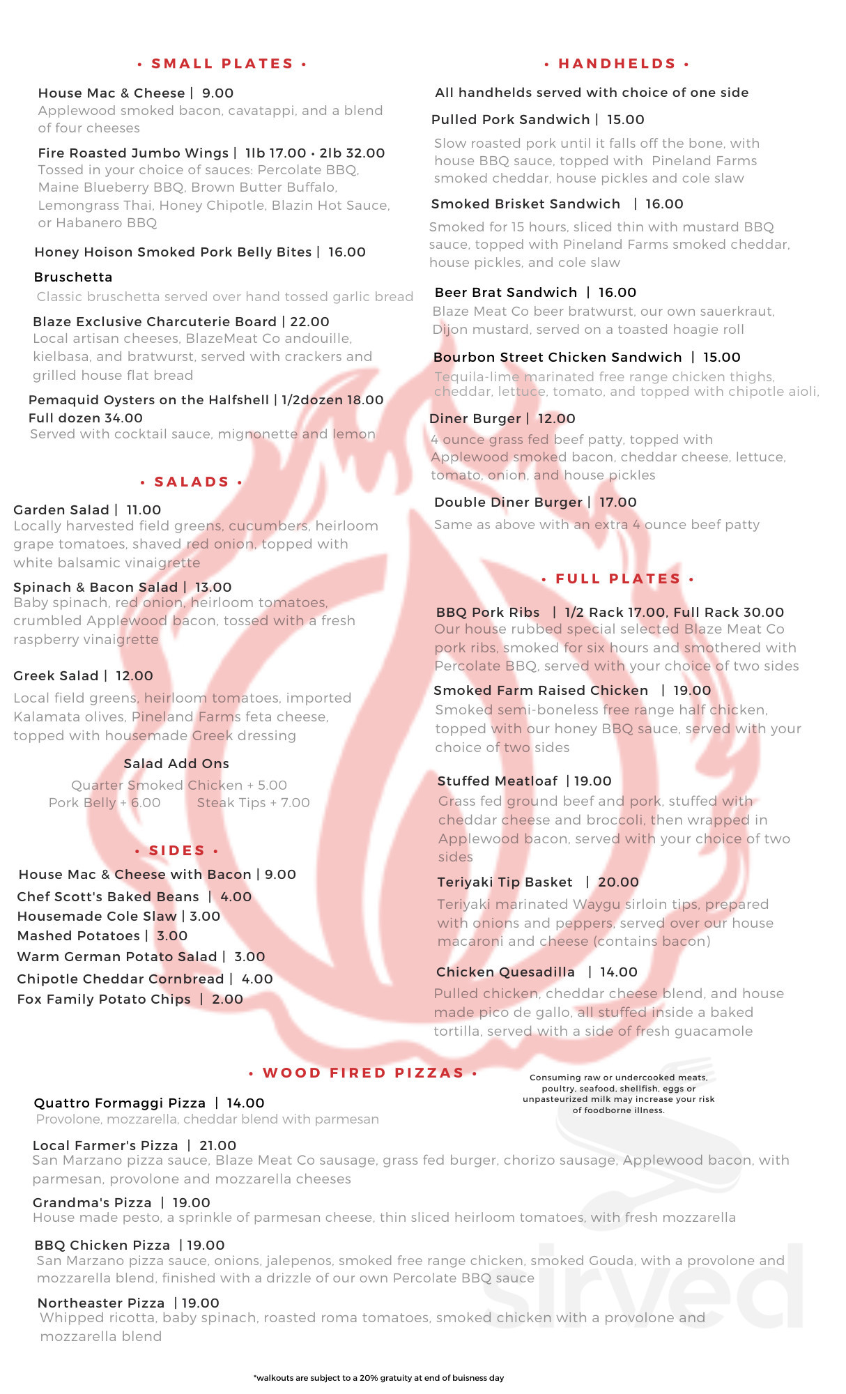 Blaze Brewing Company menus in Biddeford, Maine, United States