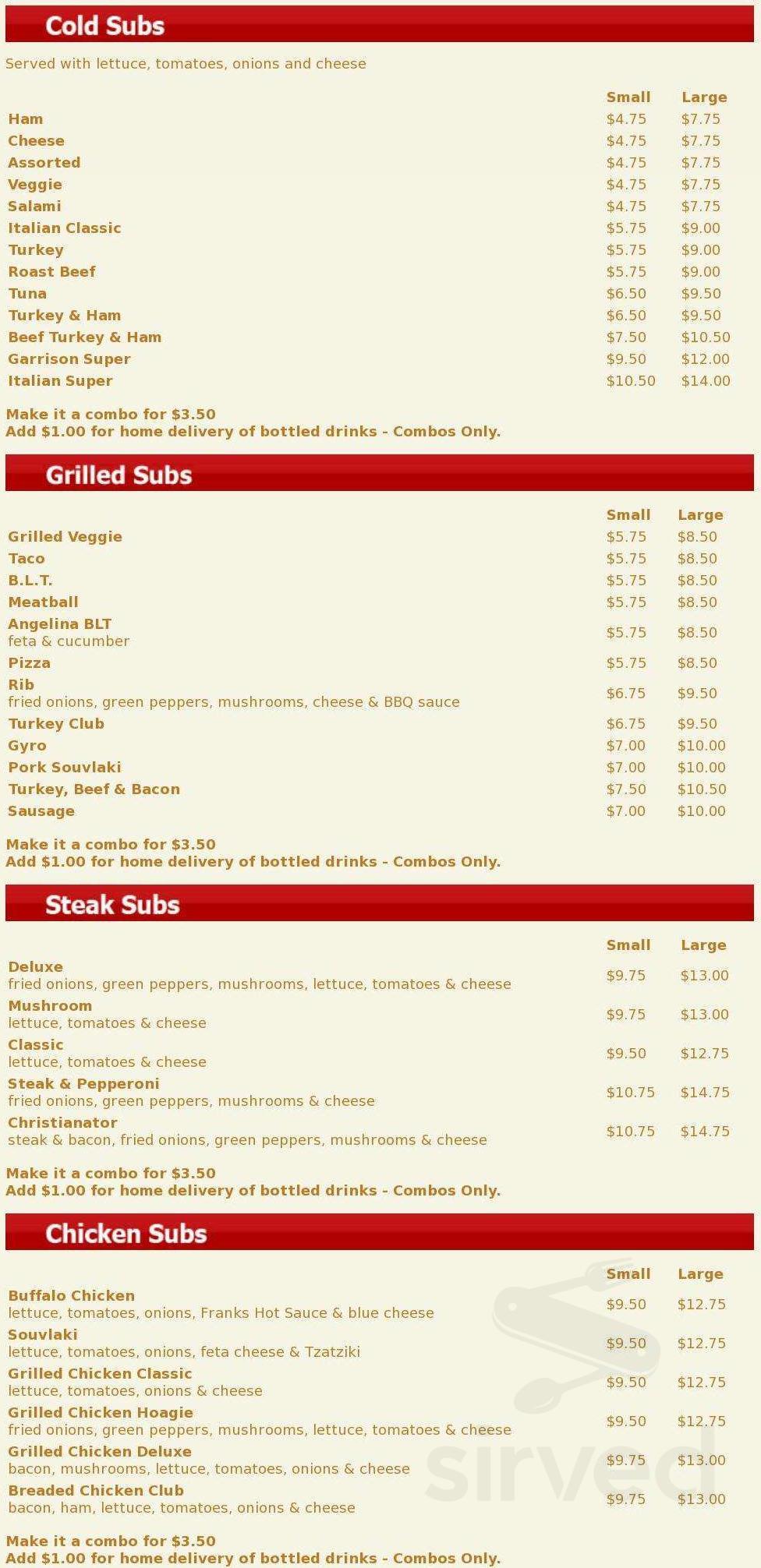Garrisons Grill menus in Niagara Falls, Ontario, Canada