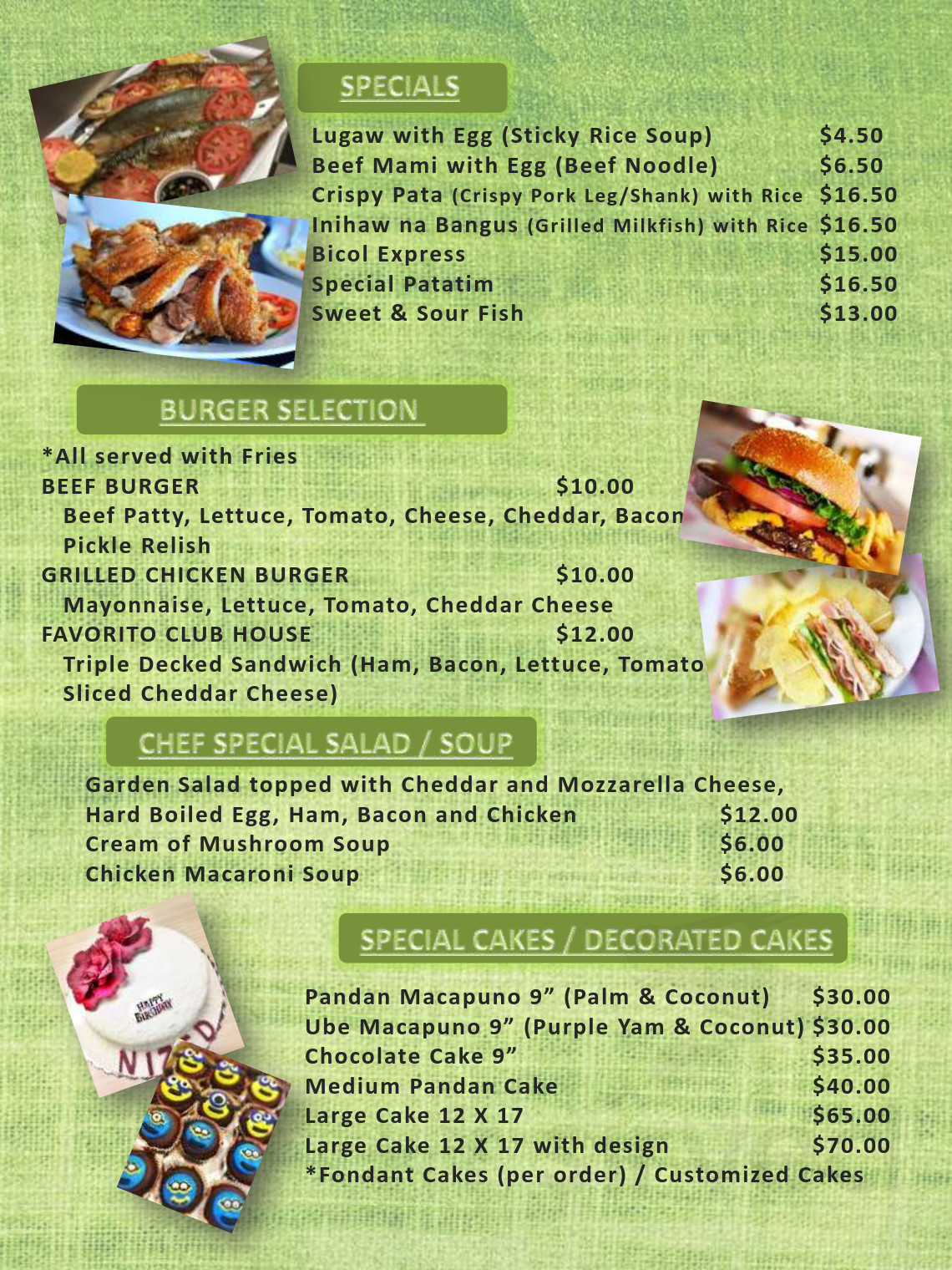 S&A Favorito Foods menu in Regina, Saskatchewan, Canada