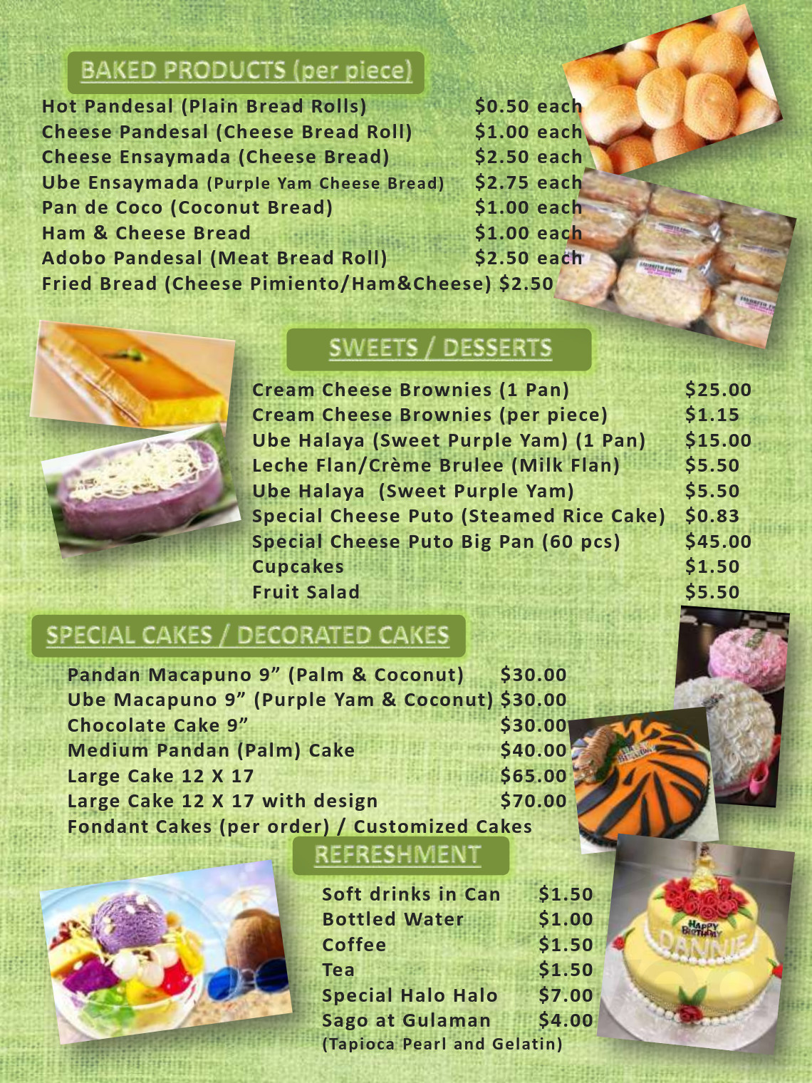 S&A Favorito Foods menu in Regina, Saskatchewan, Canada
