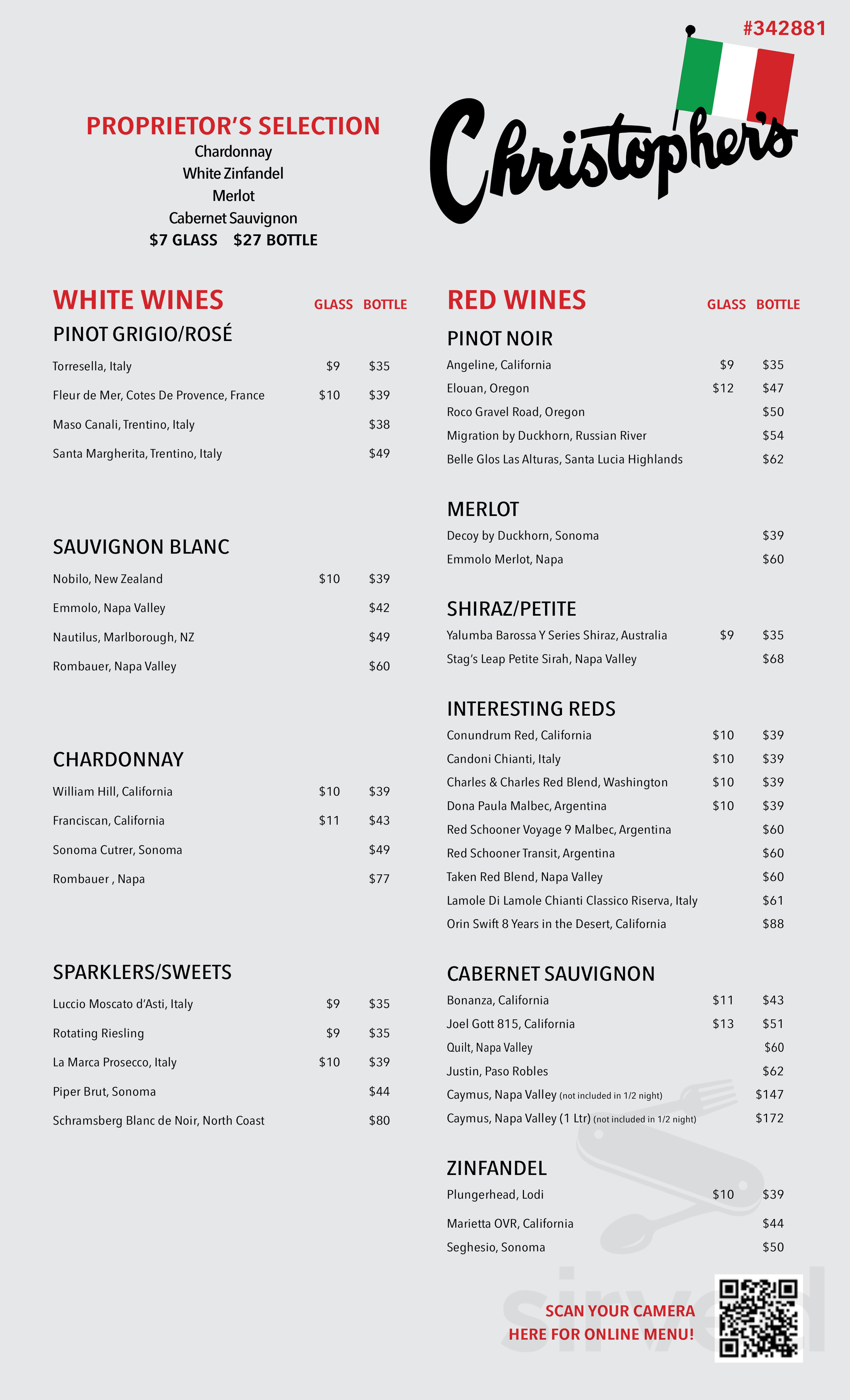 Christopher's menu in Des Moines, Iowa, USA