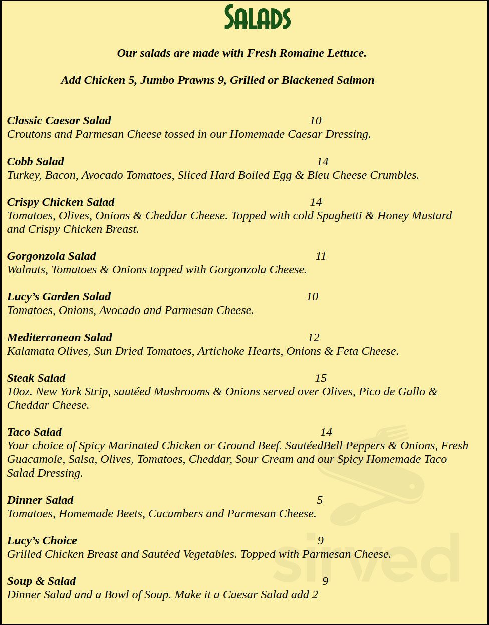 Lucy's Cafe menu in Rio Vista, California, USA
