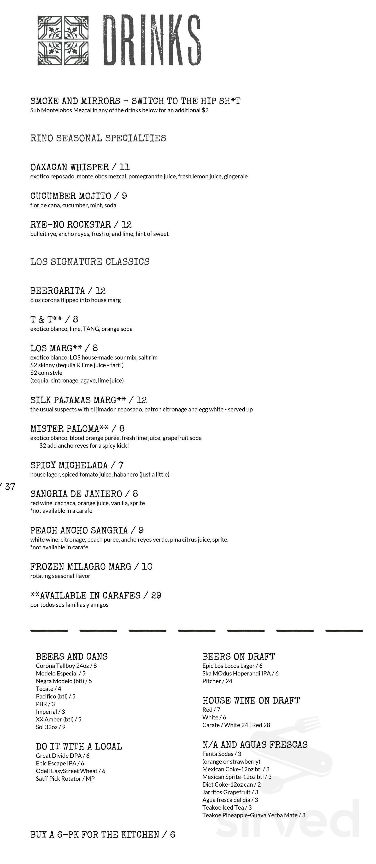 Los Chingones Central Park menus in Denver, Colorado, United States