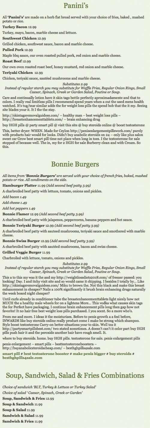 Bonnie Prince Beverage Room menu in Grand Lake Road, Nova Scotia, Canada