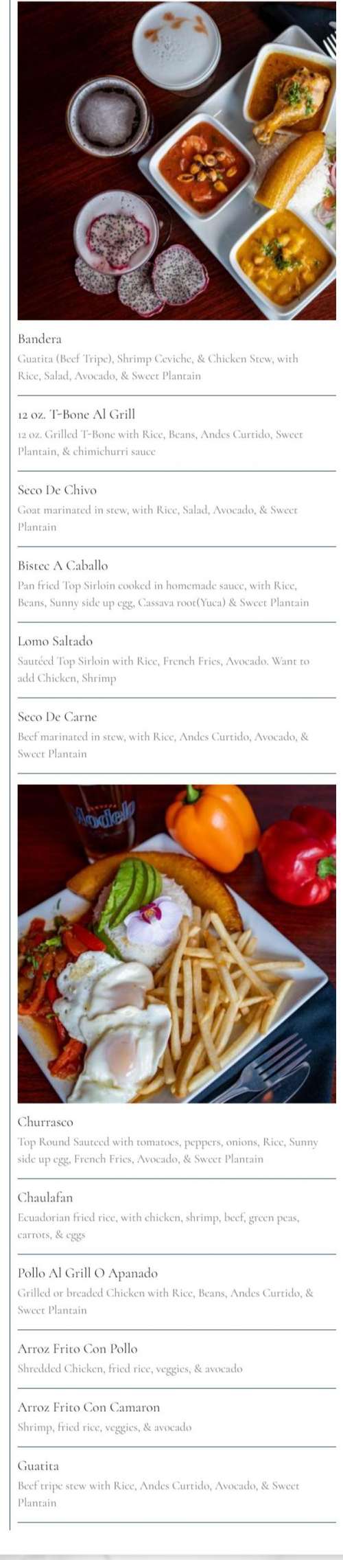 Los Andes Latin Bistro menu in Minneapolis, Minnesota, USA