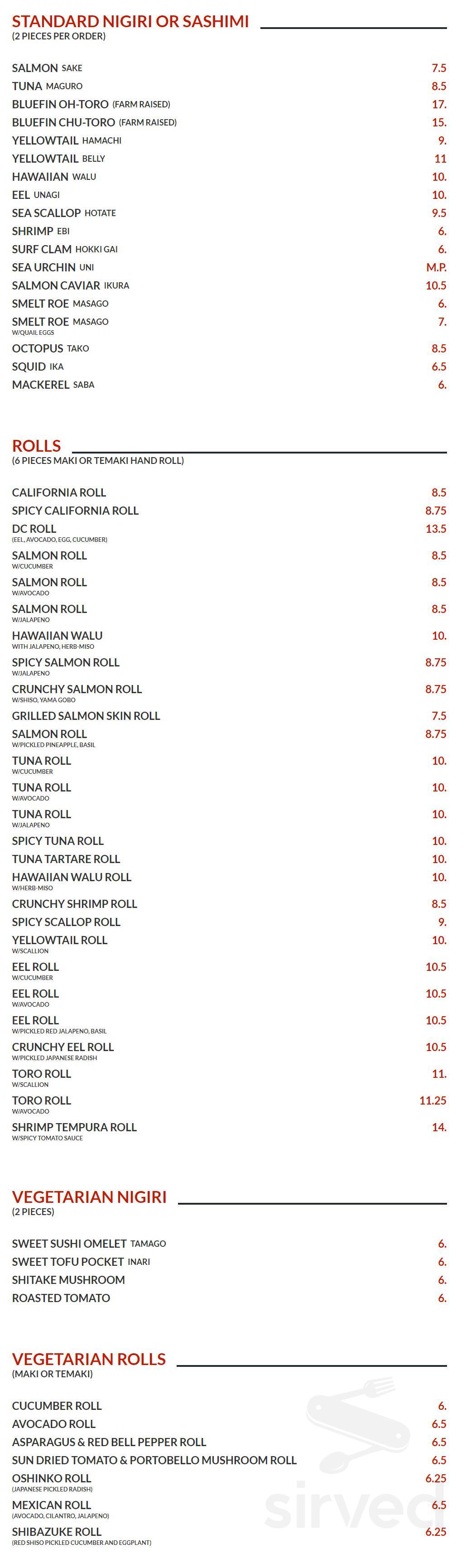 Menu - 1915 I St NW WA's KAZ Sushi Bistro | Sirved