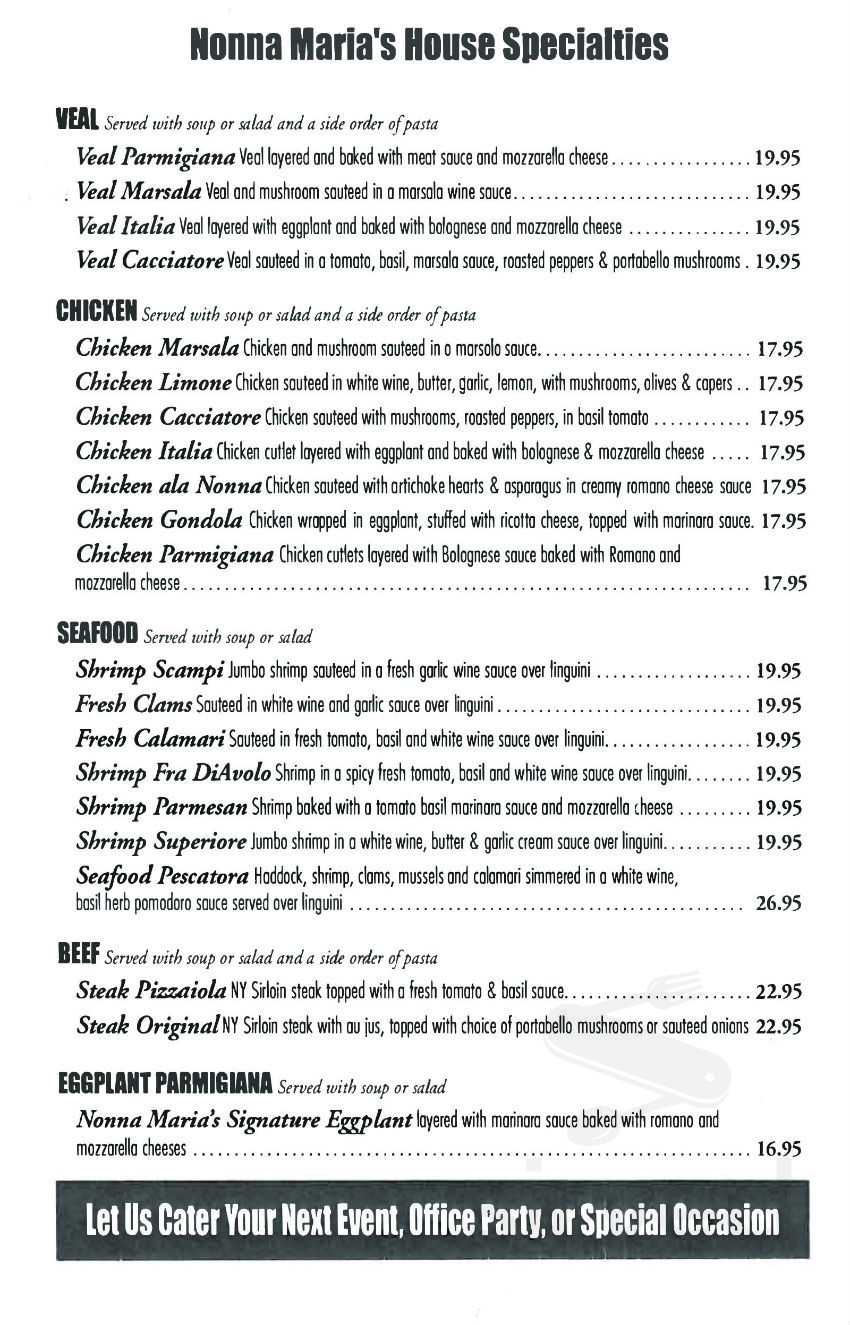 Nonna Maria's Italian Kitchen menu in Clifton Park, New York, USA