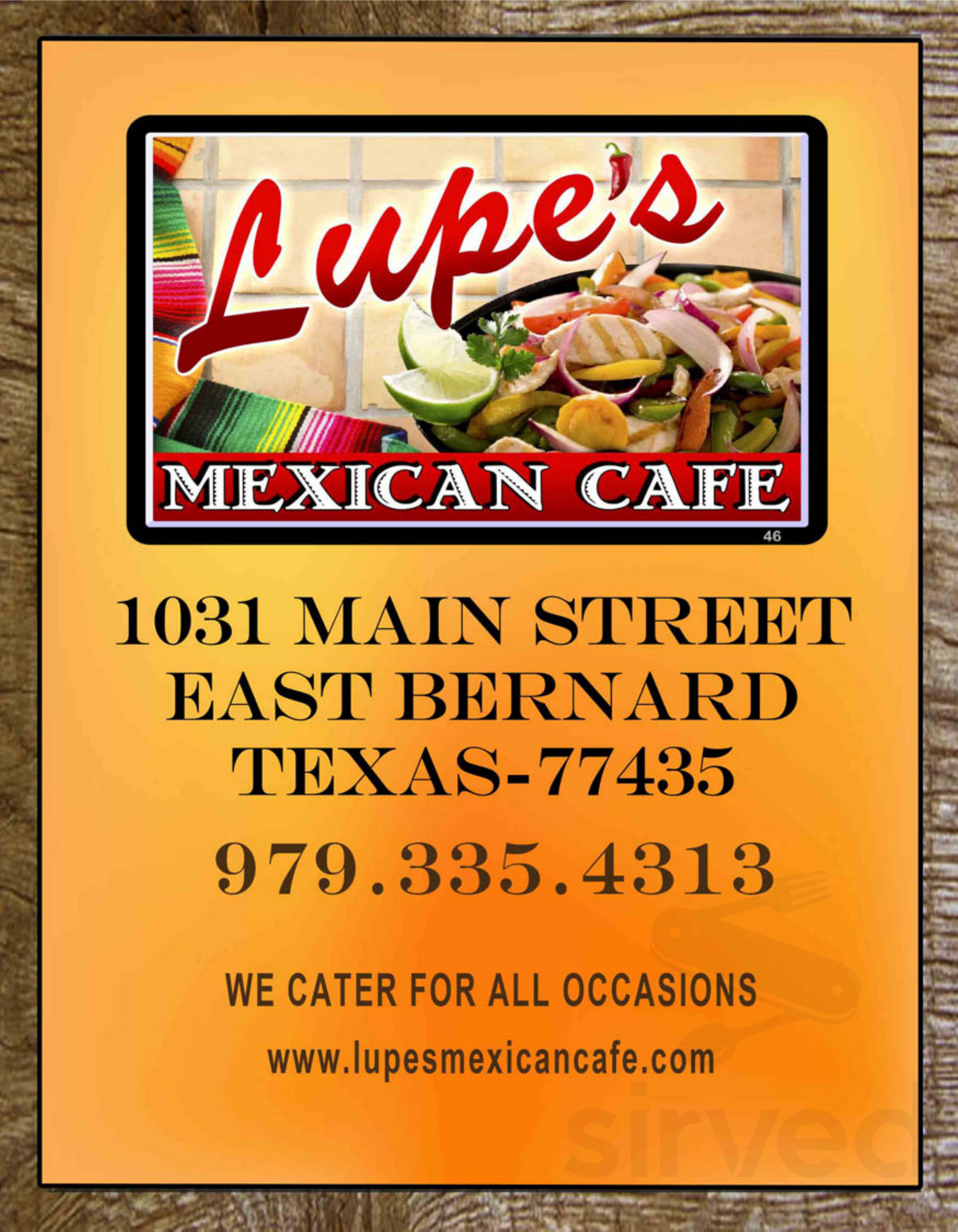 Lupe's Mexican Cafe menu in East Bernard, Texas, USA