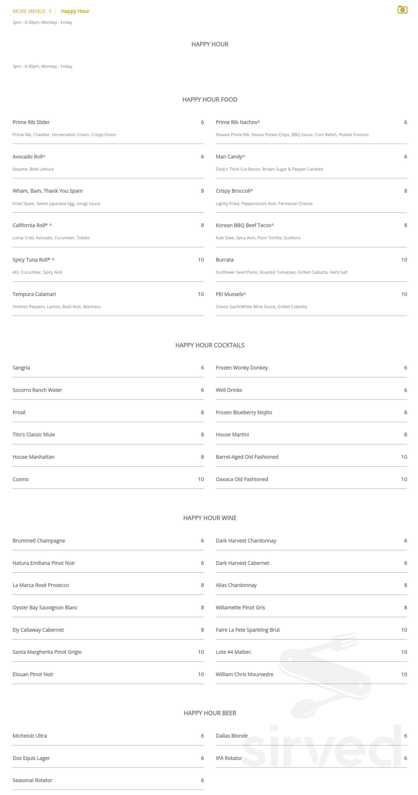 Seven Doors Kitchen & Cocktails menu in The Colony, Texas, USA