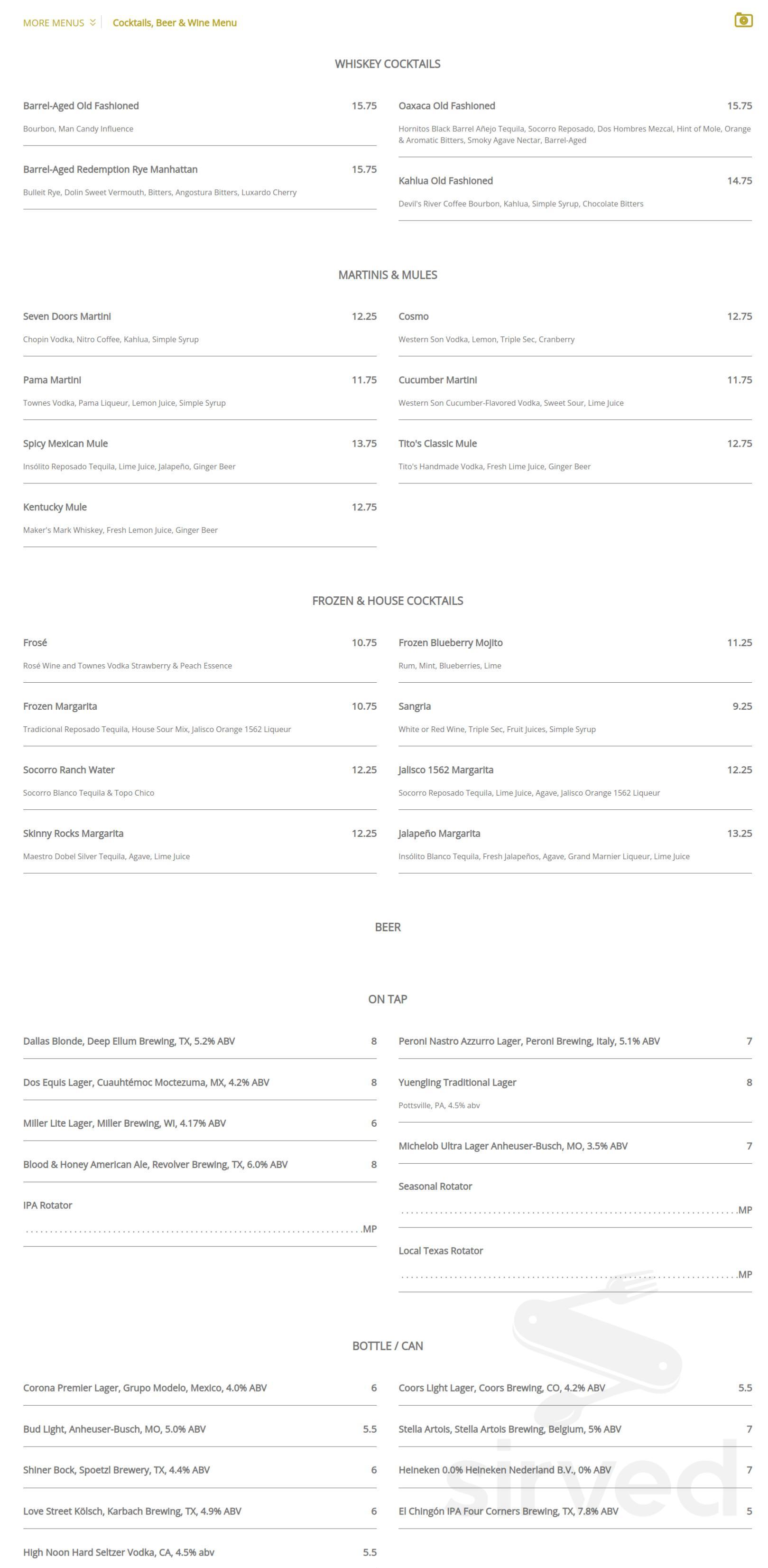 Seven Doors Kitchen & Cocktails menu in The Colony, Texas, USA