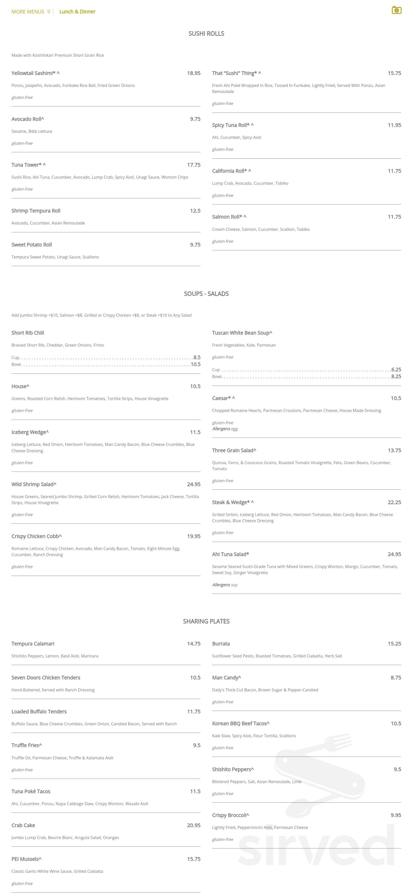 Seven Doors Kitchen & Cocktails menu in The Colony, Texas, USA