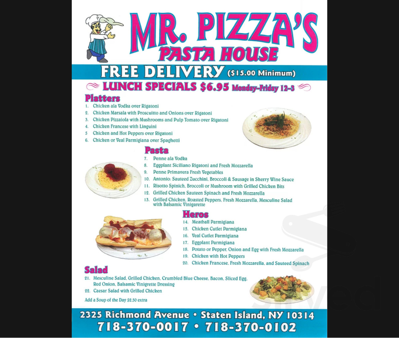 Mr Pizza's Pasta House menu in Staten Island, New York, USA
