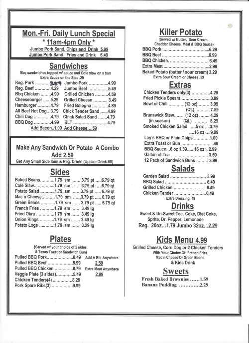 Choo Choo Bbq East Ridge menu in Chattanooga, Tennessee, USA