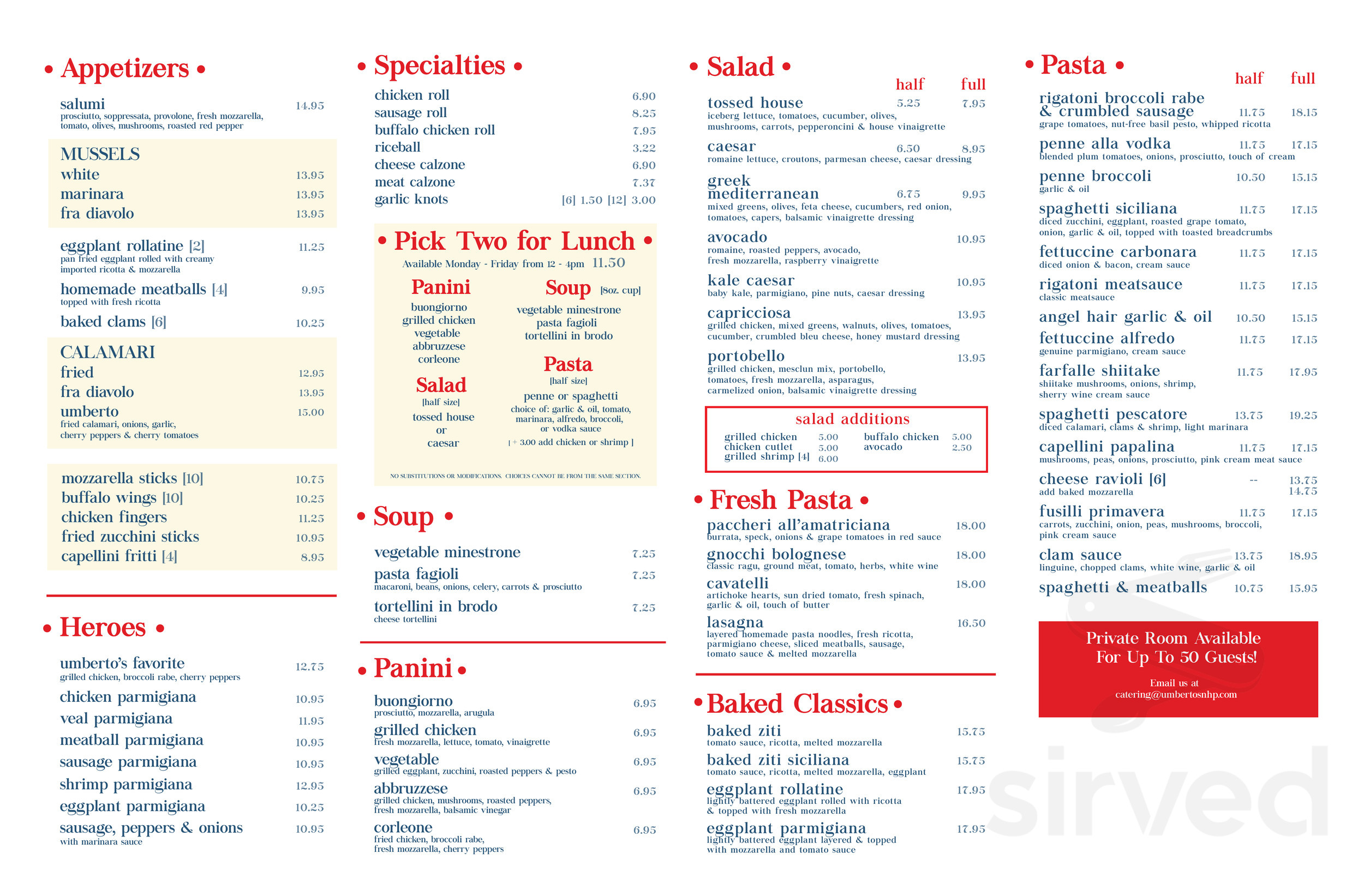 Menu for Umberto’s of Massapequa Park in Massapequa Park, NY | Sirved