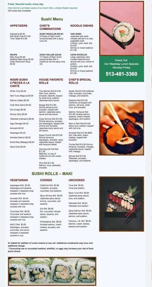 Thai Namtip menu in Cincinnati, Ohio, USA