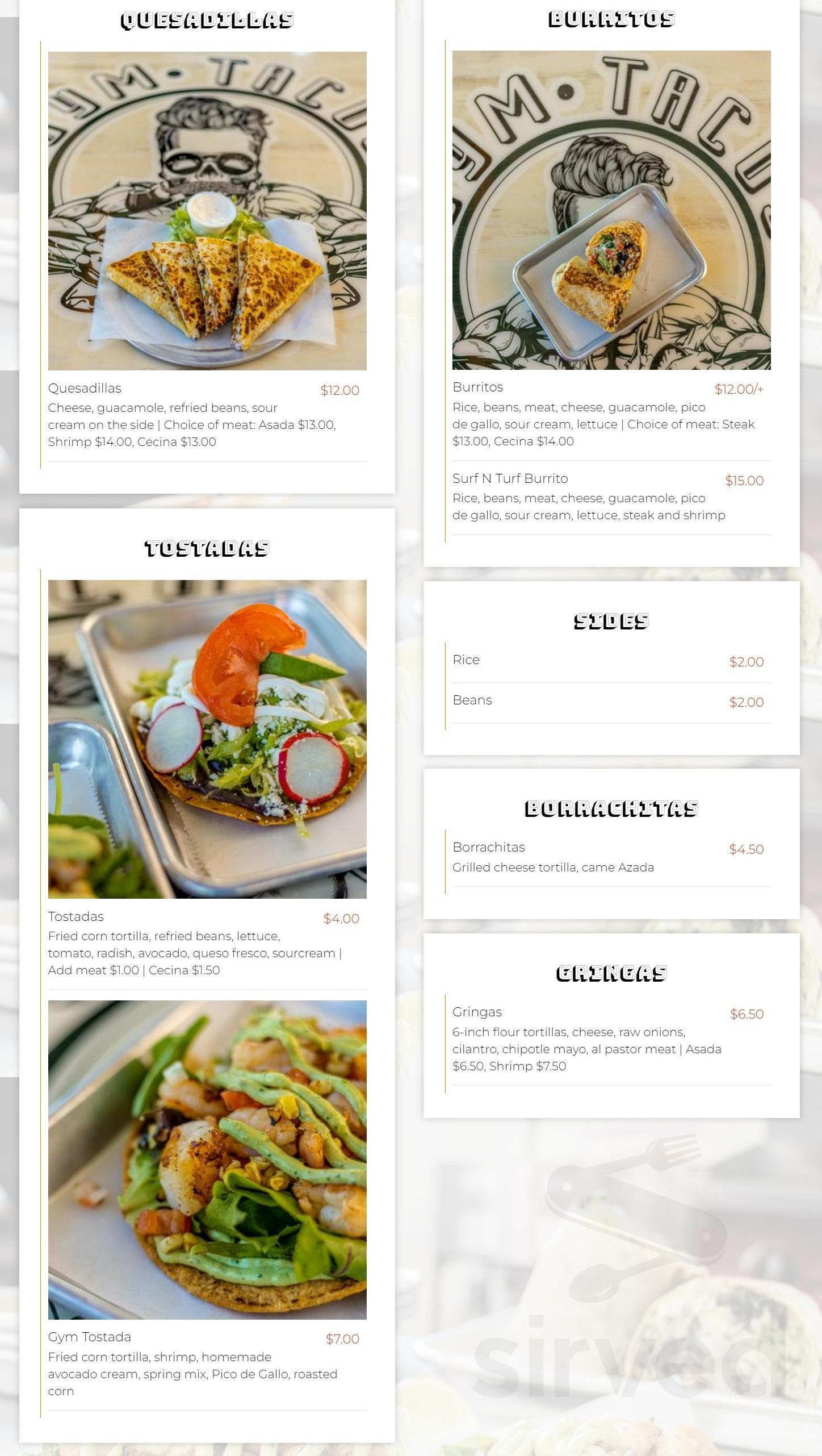 Gym Tacos menu in Raleigh, North Carolina, USA