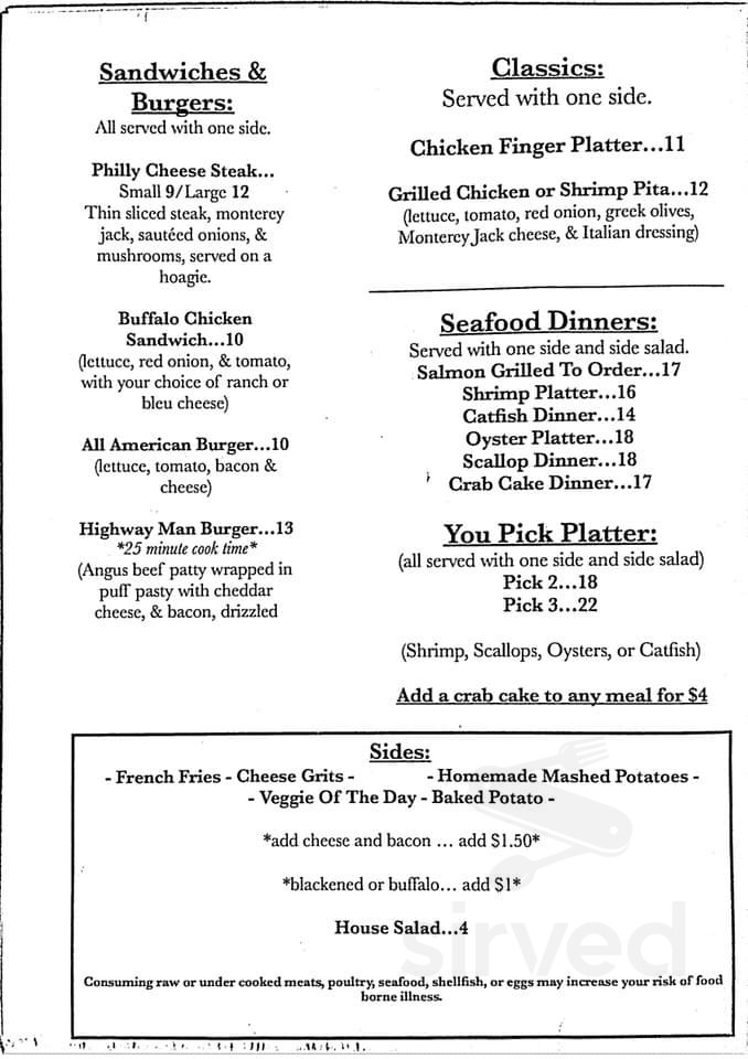 Main Street Grille menu in Walterboro, South Carolina, USA