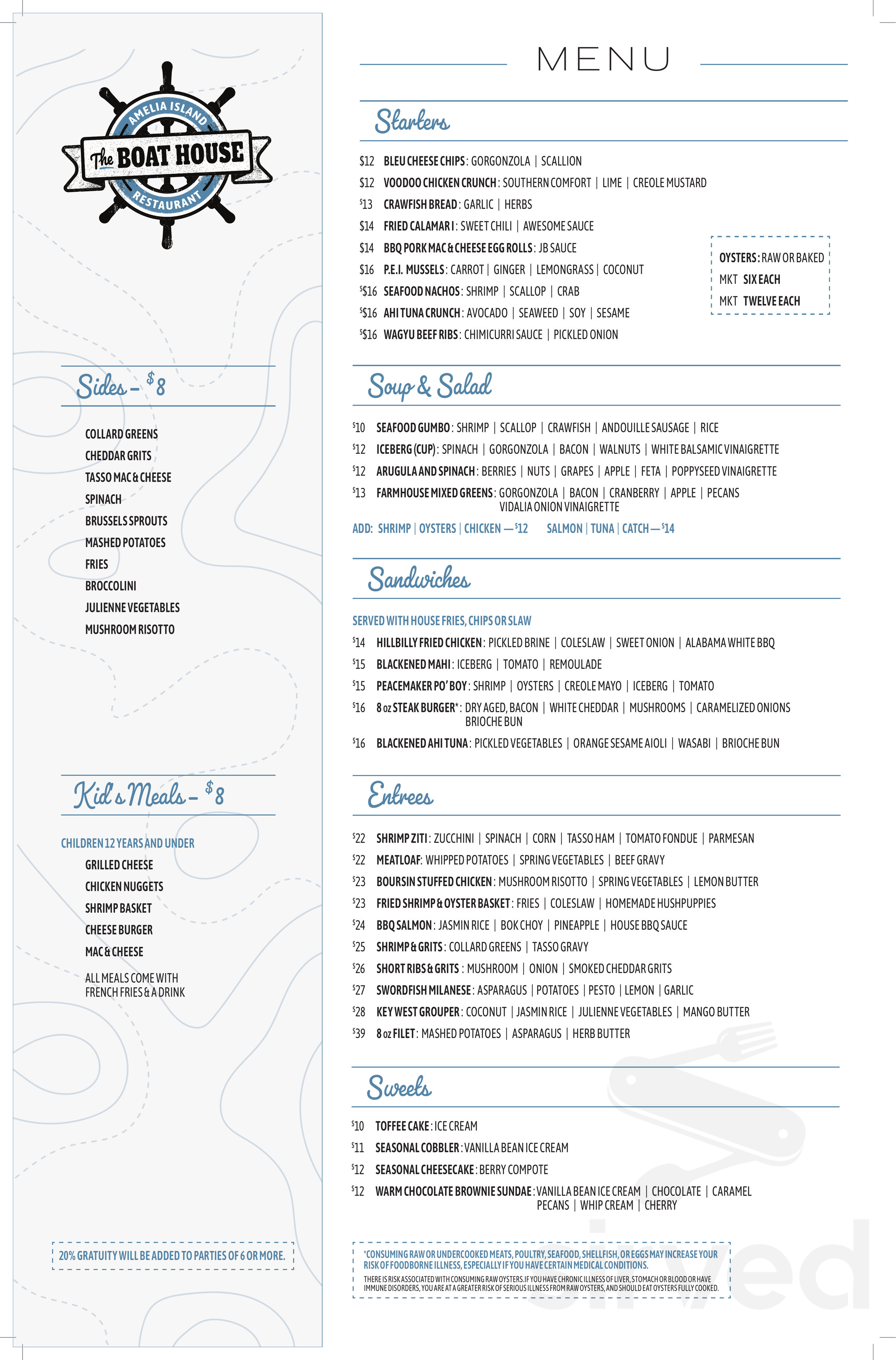 Menu for The Boat House in Fernandina Beach, FL | Sirved