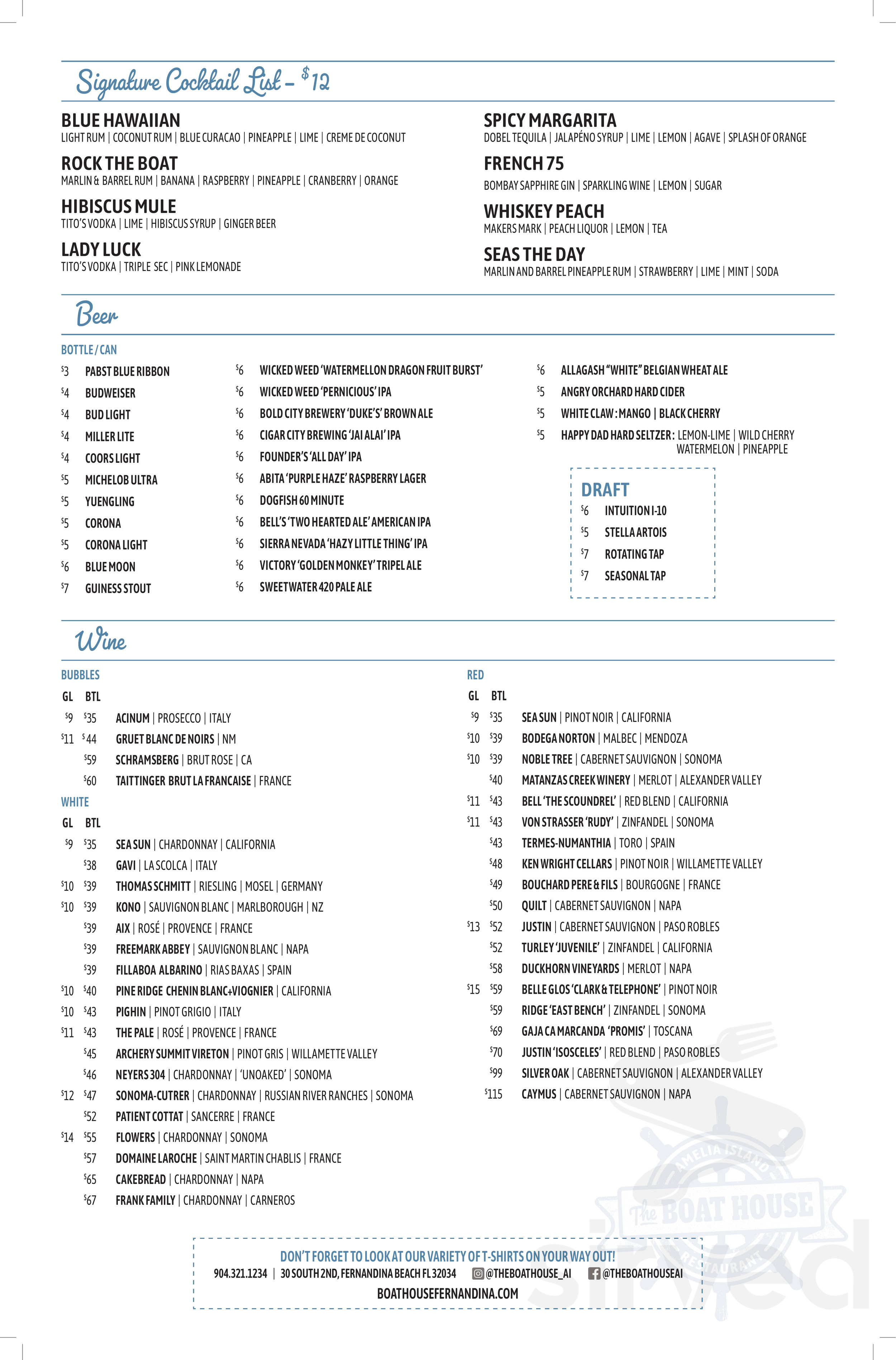 The Boat House menus in Fernandina Beach, Florida, United States