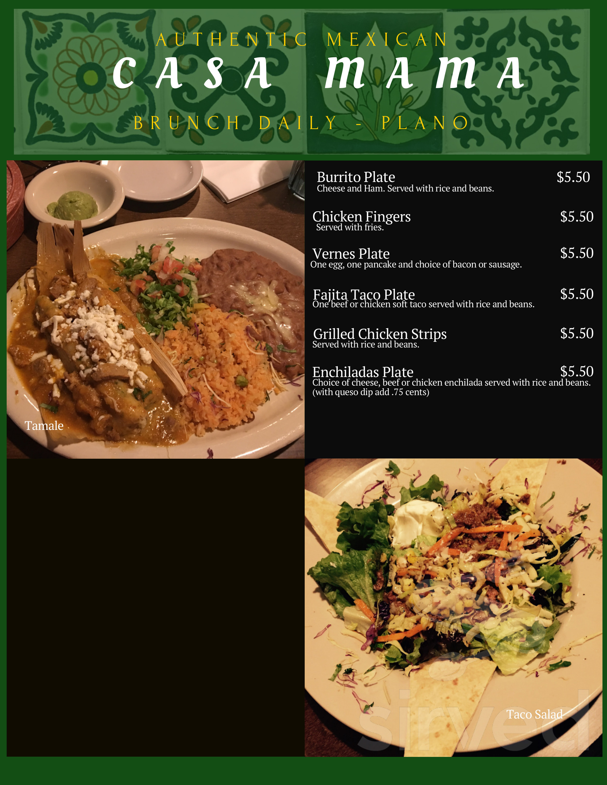 Casa Mama menu in Rockwall, Texas, USA