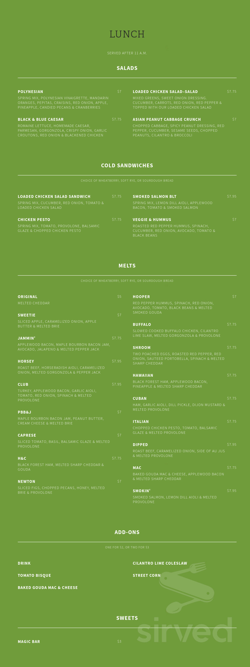 Menu for Freshroots Kitchen in Tallahassee, FL | Sirved