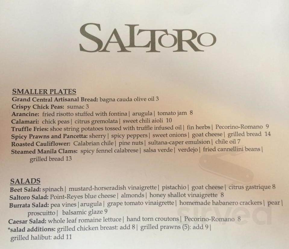 Saltoro menu in Seattle, Washington, USA