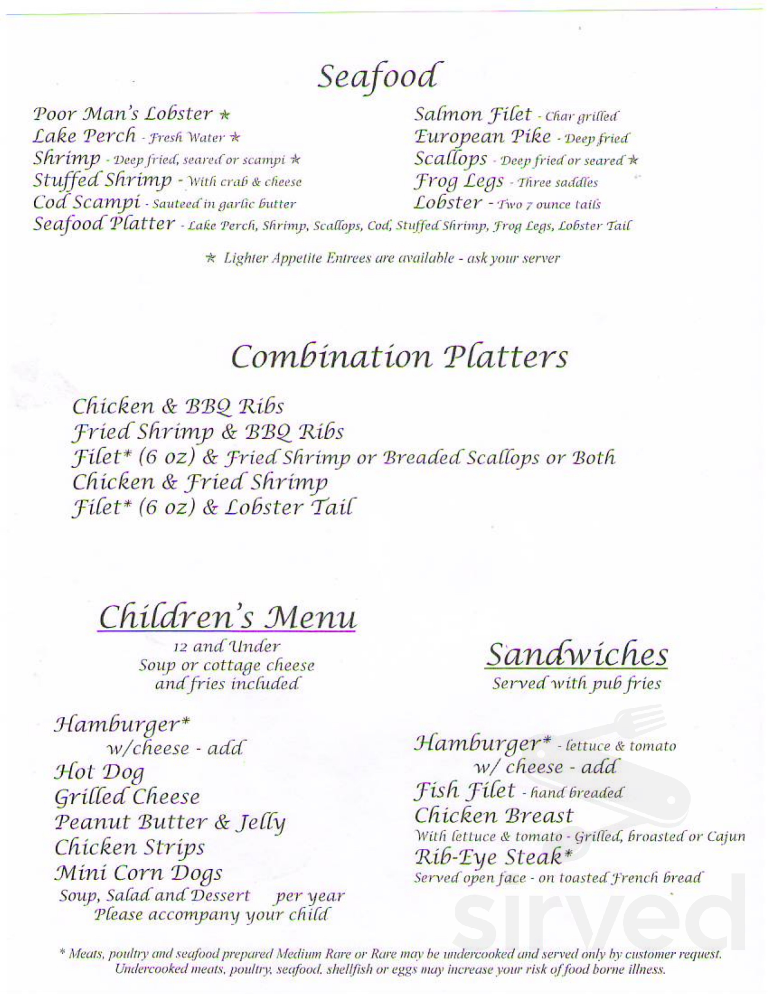 GRANITE FALLS SUPPER CLUB menus in Montello, Wisconsin, United States