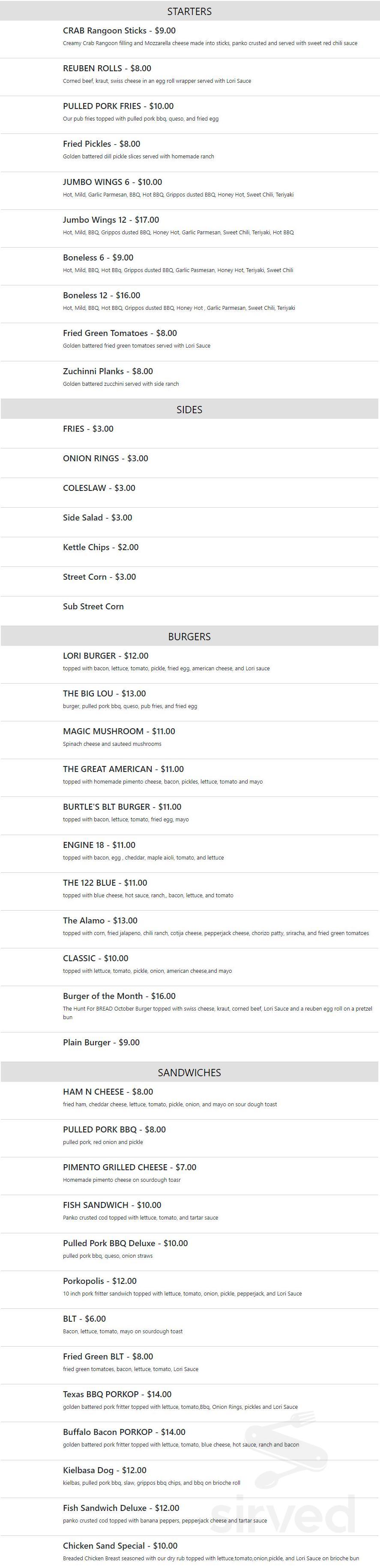 Menu for Lori's American Grille in Goshen, OH | Sirved