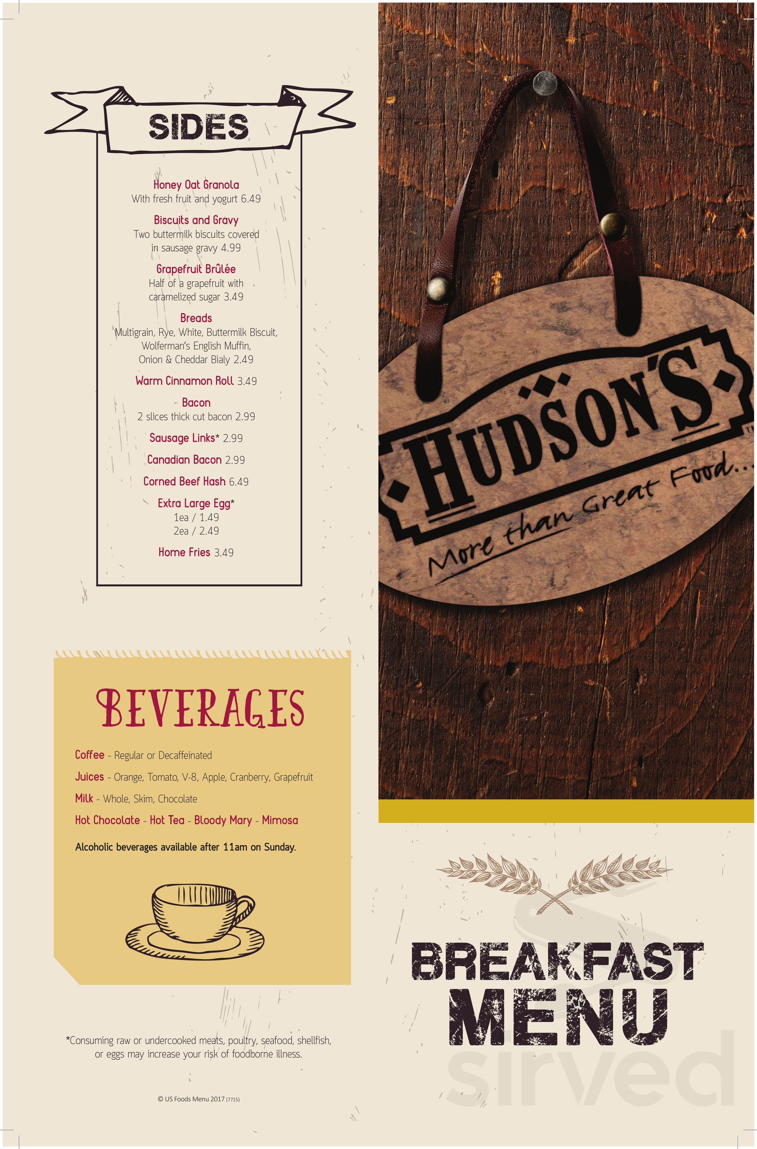 Hudsons Restaurant menu in Hudson, Ohio, USA