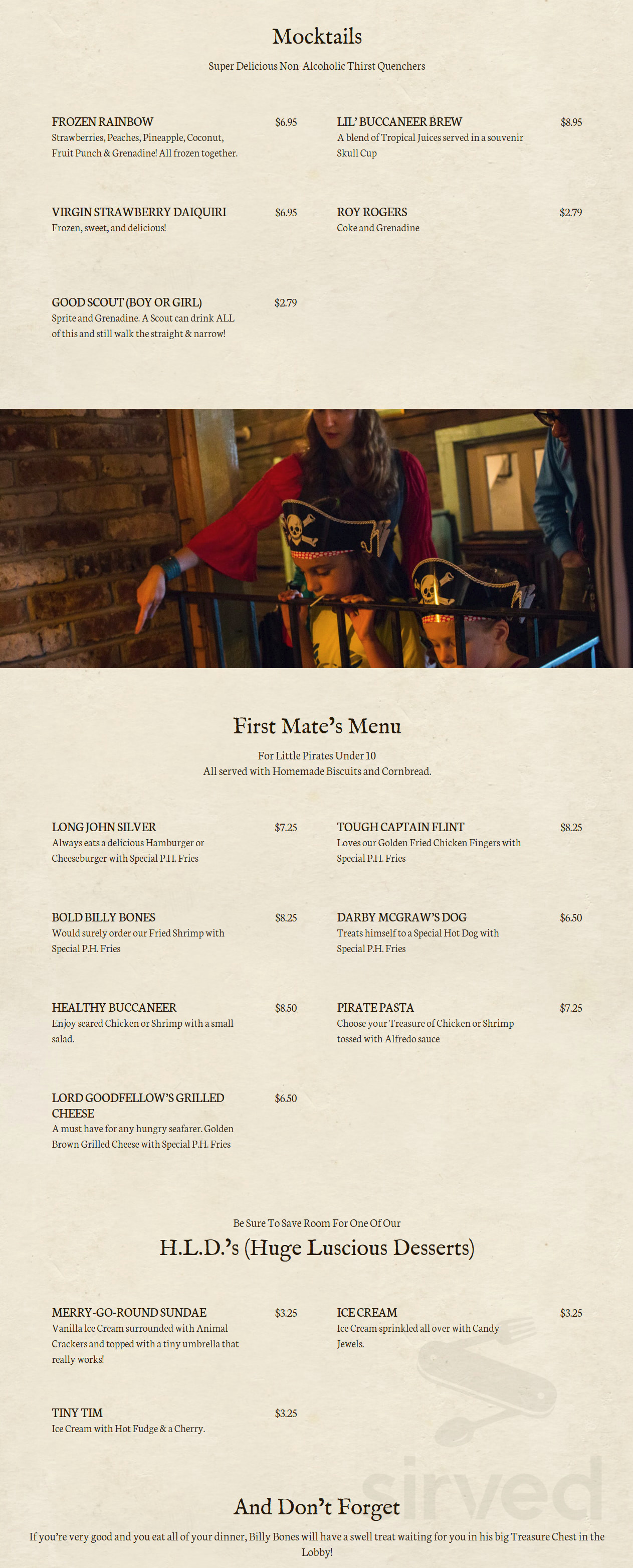 The Pirates' House menu in Savannah, Georgia, USA