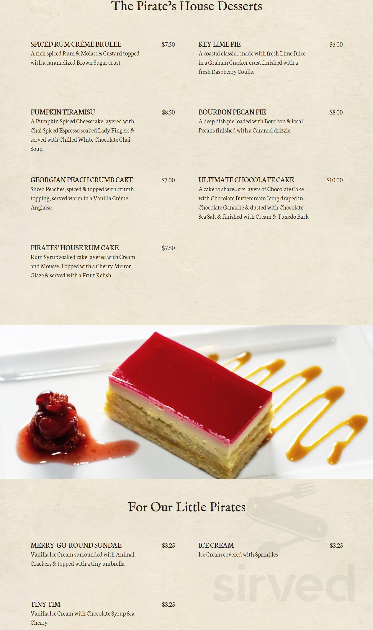 The Pirates' House menu in Savannah, Georgia, USA