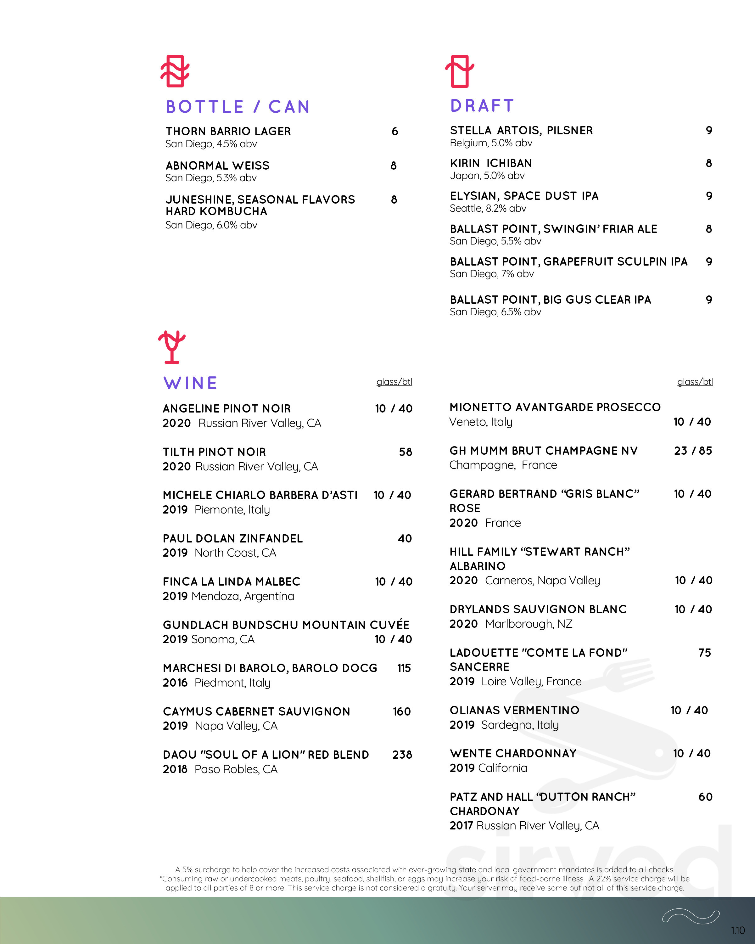 Lumi menu in San Diego, California, USA