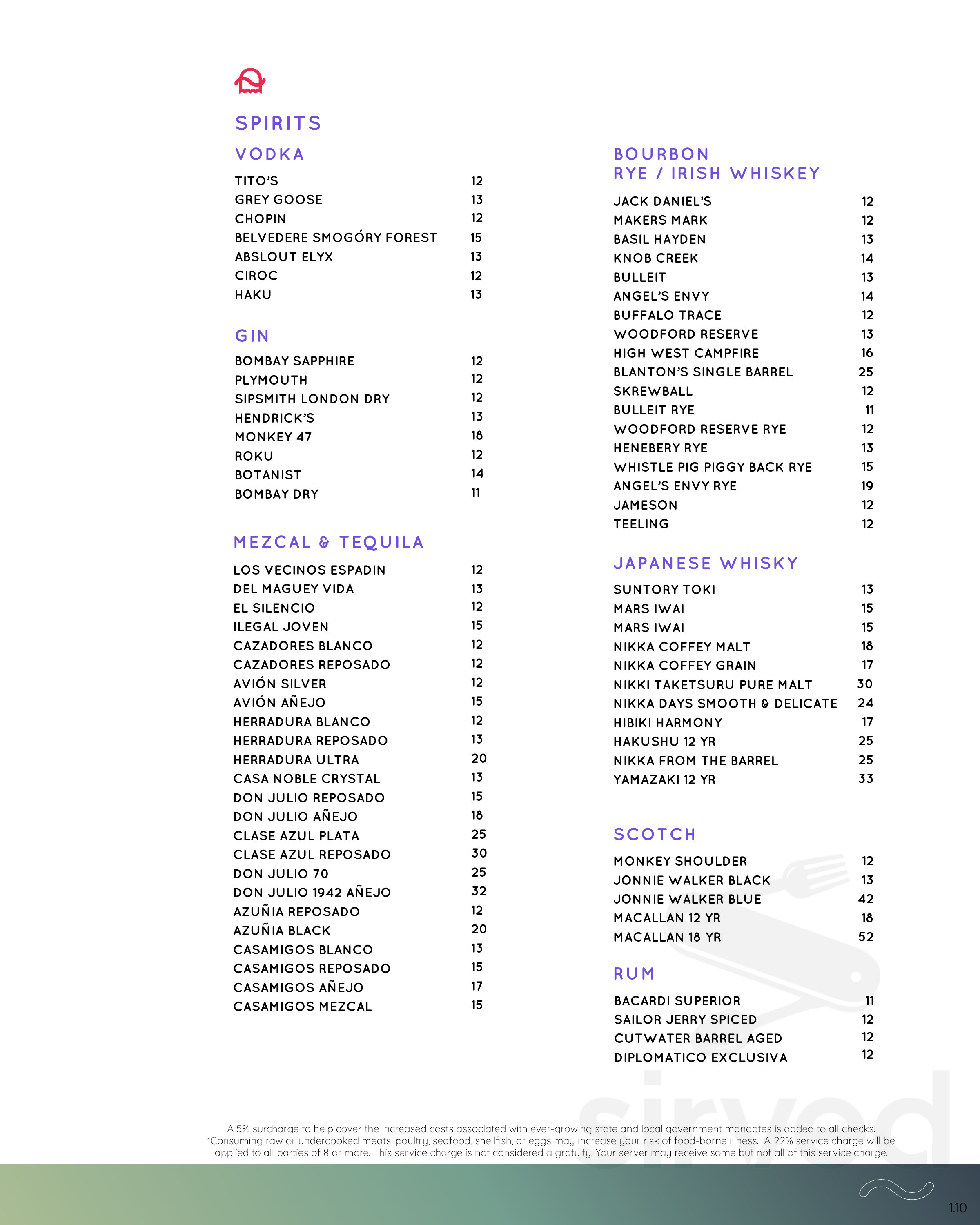 Lumi menu in San Diego, California, USA