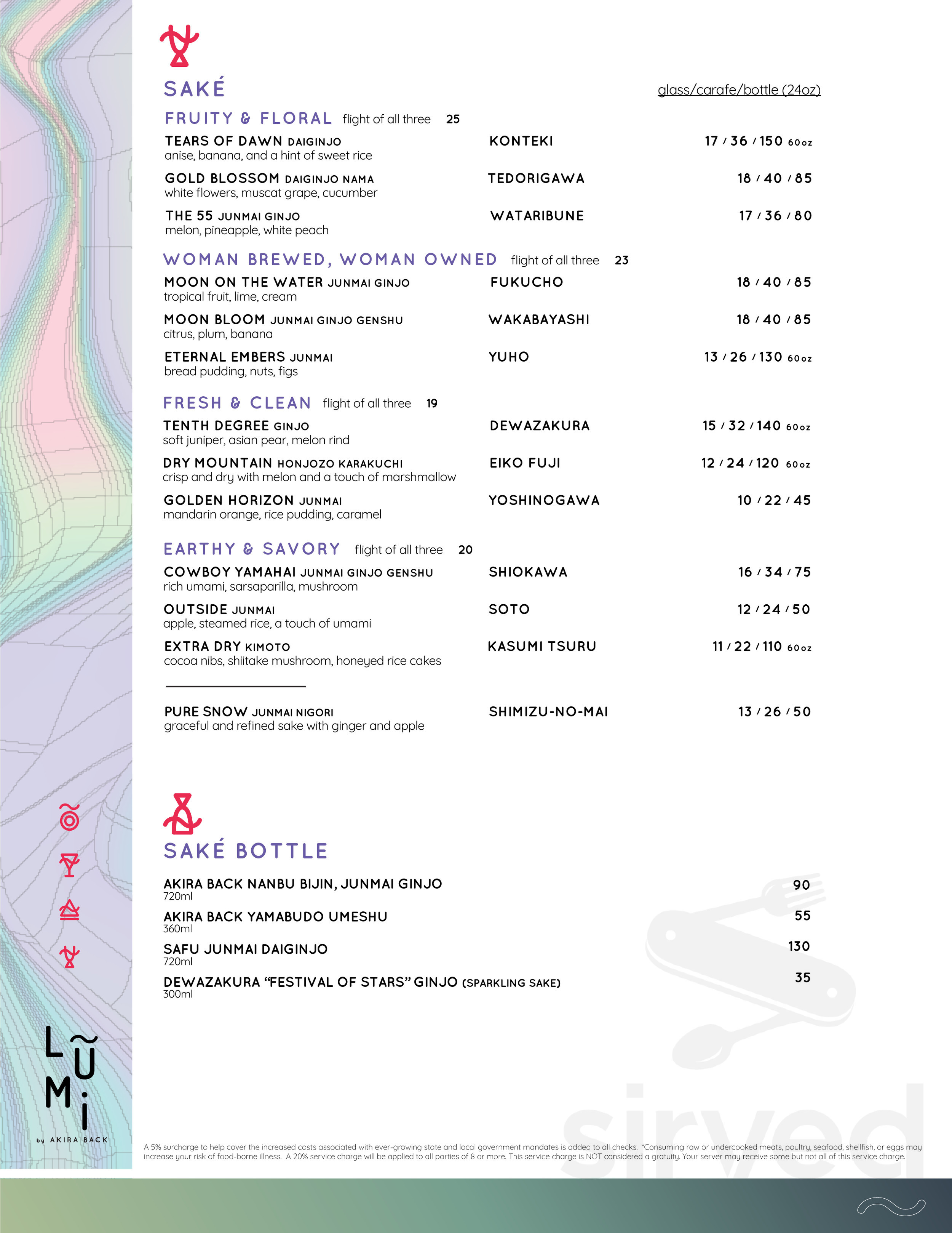 Lumi menu in San Diego, California, USA