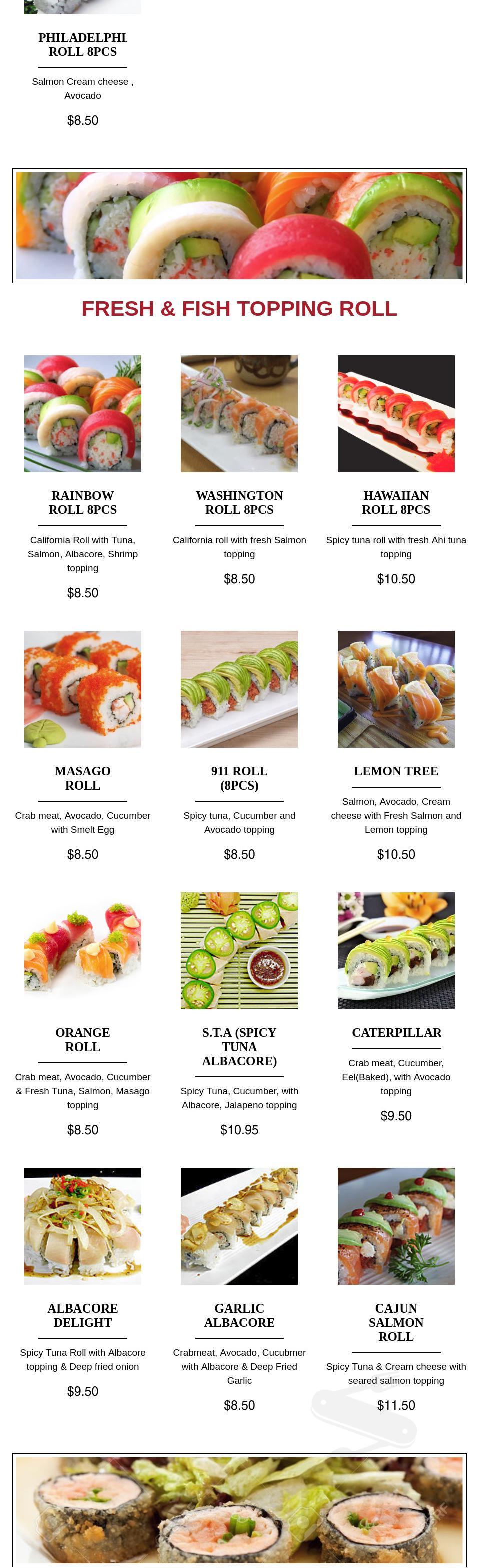 Hara Sushi menu in Lake Elsinore, California, USA