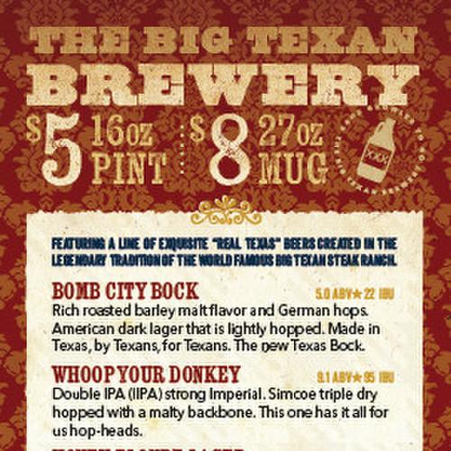 The Big Texan Steak Ranch & Brewery menu in Amarillo, Texas, USA