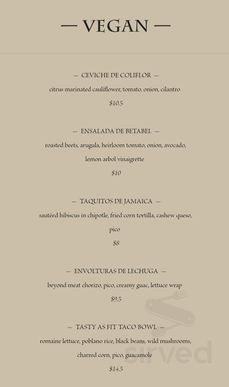 Coa Agaveria y Cocina menu in Columbia, South Carolina, USA
