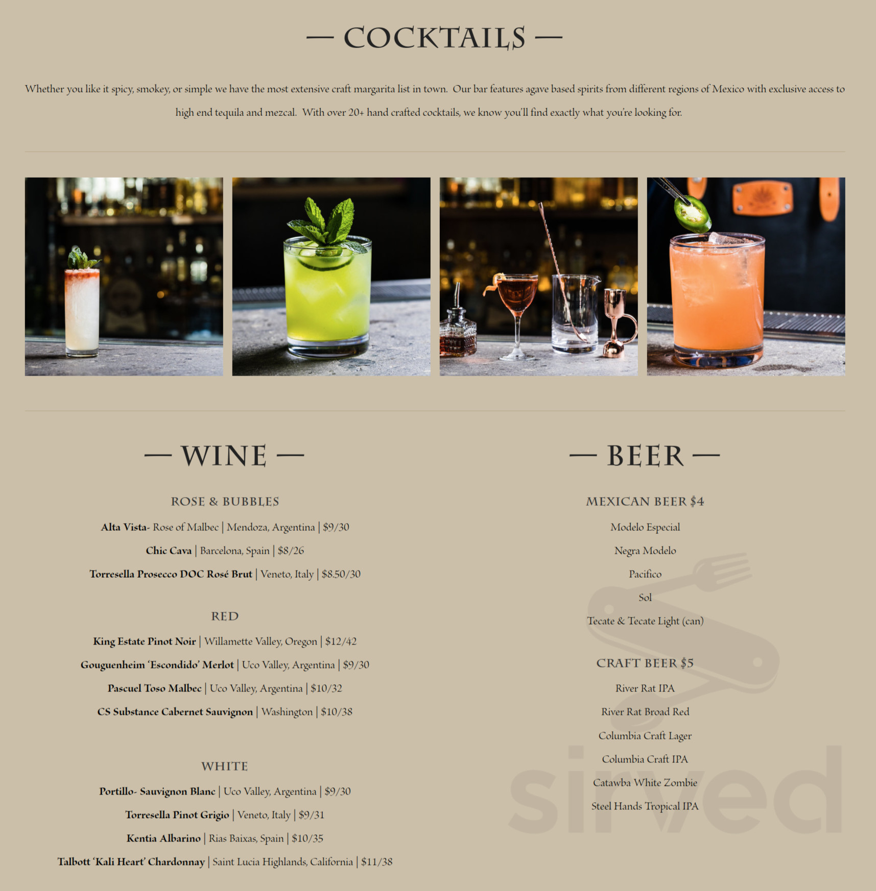 Coa Agaveria y Cocina menu in Columbia, South Carolina, USA