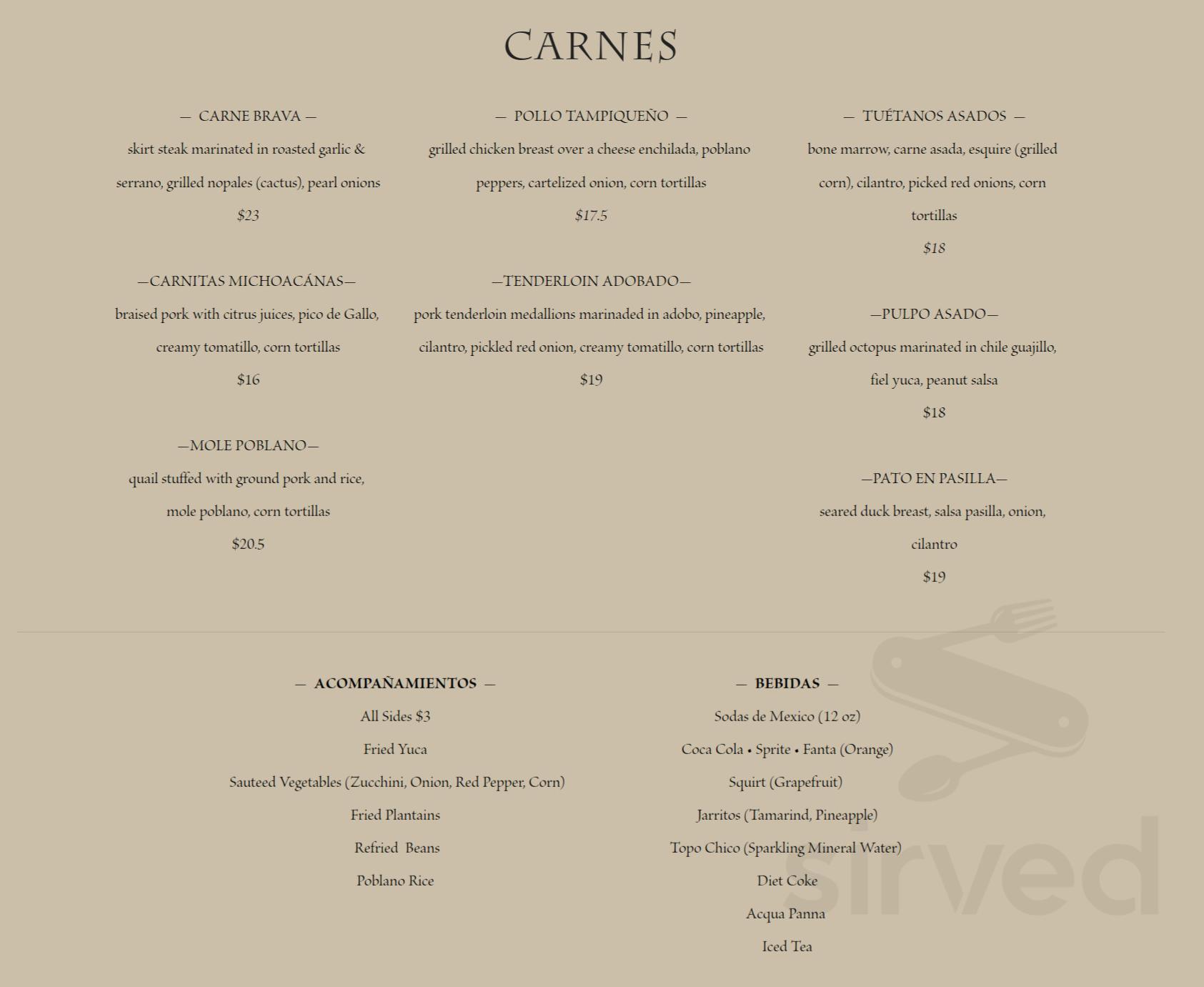 Coa Agaveria y Cocina menu in Columbia, South Carolina, USA