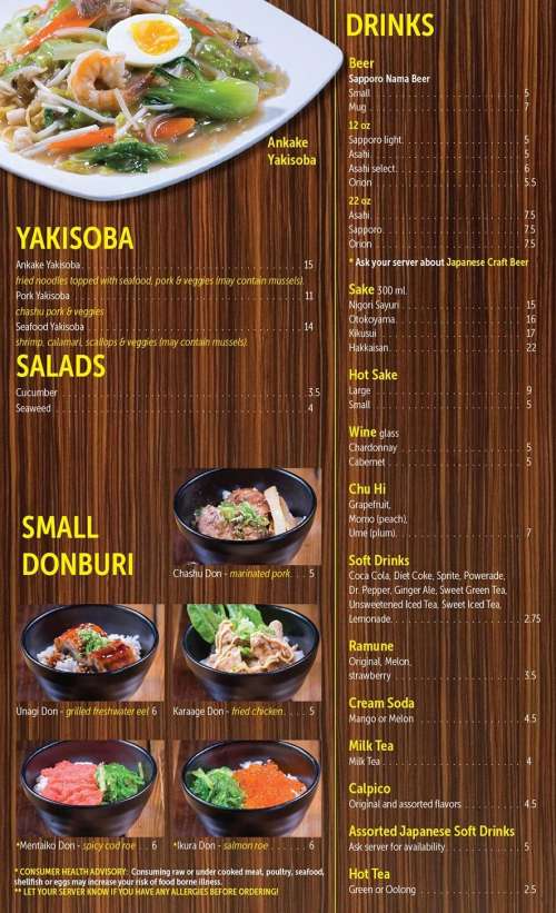 Raijin Ramen menu in Tucson, Arizona, USA