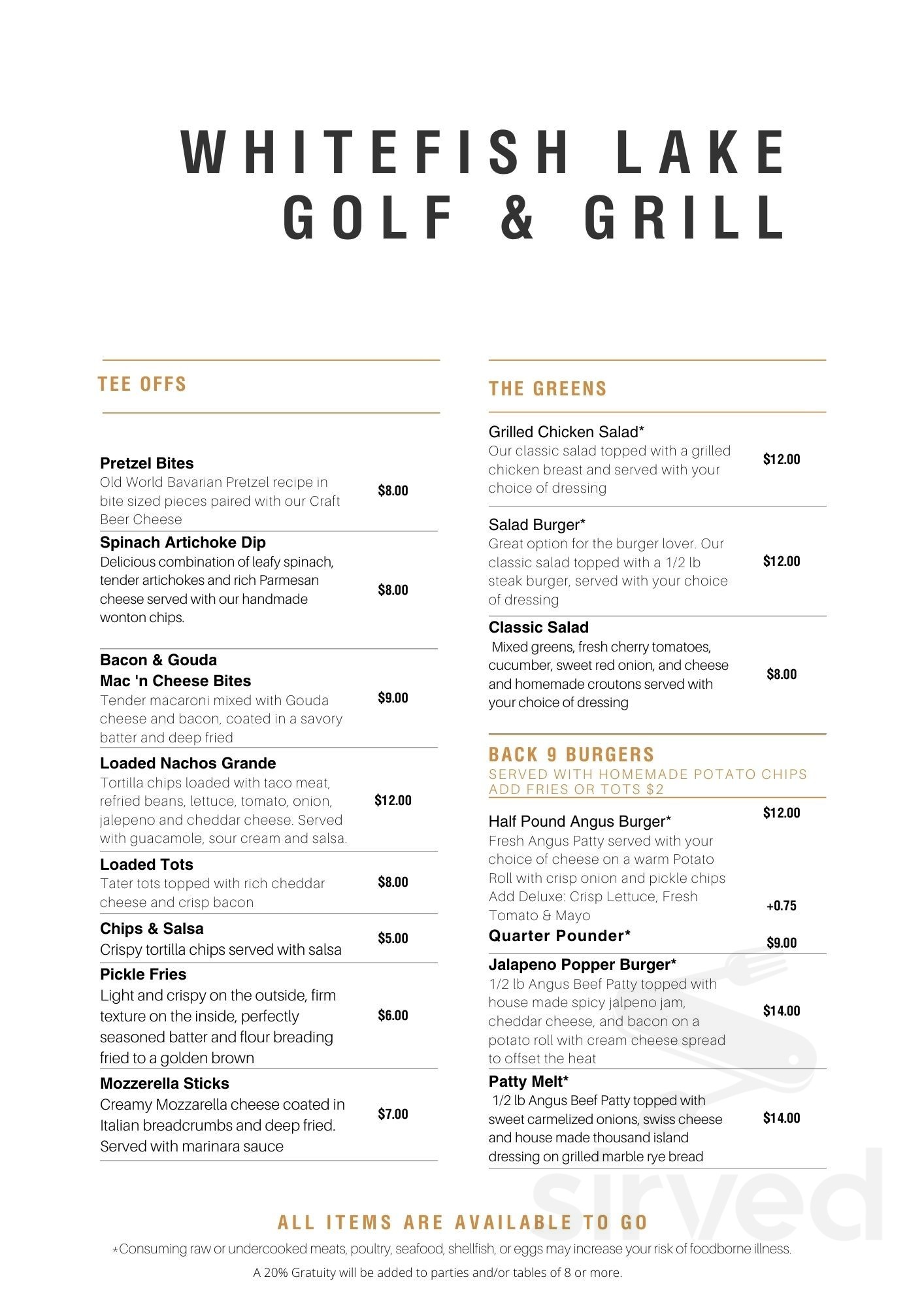 Menu - Pierson MI's Whitefish Lake Grill | Sirved