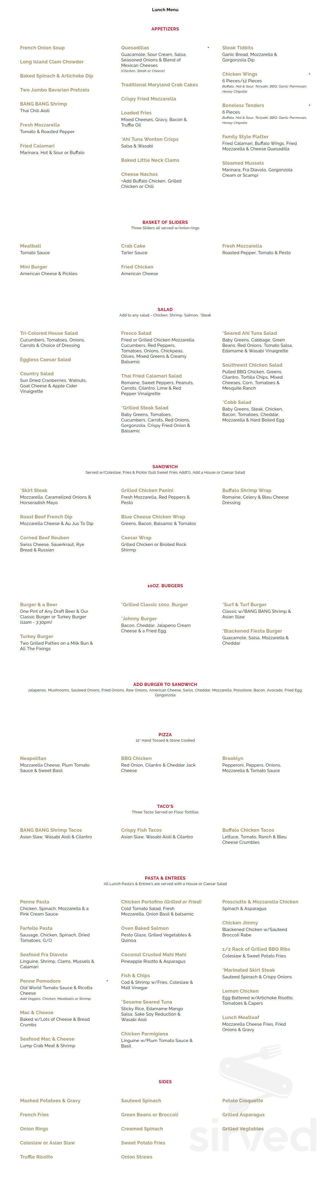 Jackson Hall American Bar & Grille menu in East Islip, New York, USA